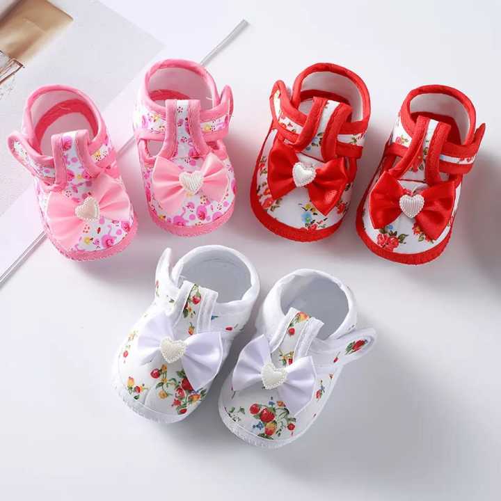 Newborn Baby Flower Print Shoes Summer Baby Girl Cute Bow Floral Print Breathable Princess Shoes ...
