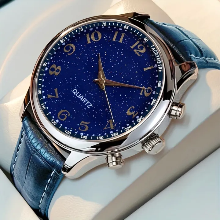 Blue Celestial Quartz Watch - Stylish Mens Accessories with Precision Pointer & Round Dial ...