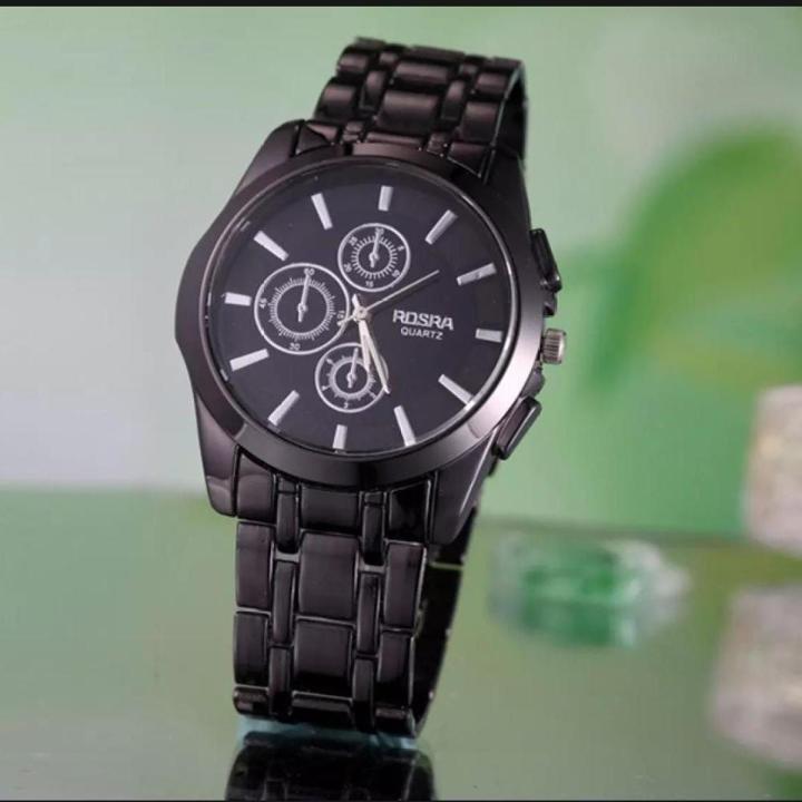 Rosra Stainless Steel Quartz Watch for Man - Black | Daraz.com.bd