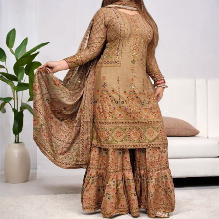 Exclusive Readymade 3-Piece Sarara Set with China Linen and Gher Glass ...