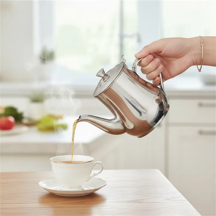 TEA POT 32 OZ,Stainless Steel Pot with Filter Pot for Kitchen . | Daraz ...