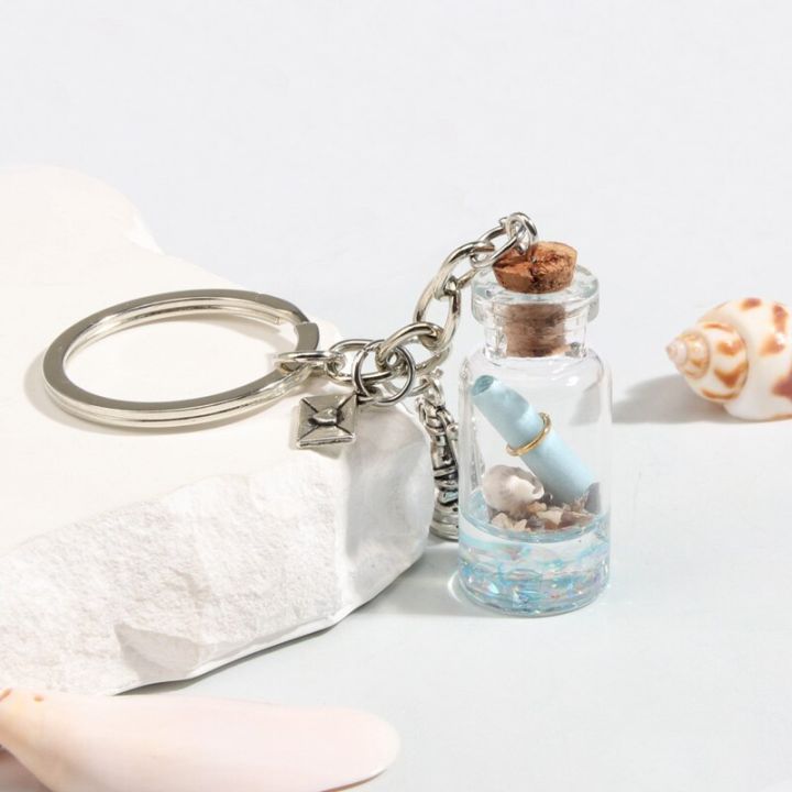 Sea Keychain Shell Starfish Conch Moving Liquid Drift Bottle Key Ring ...