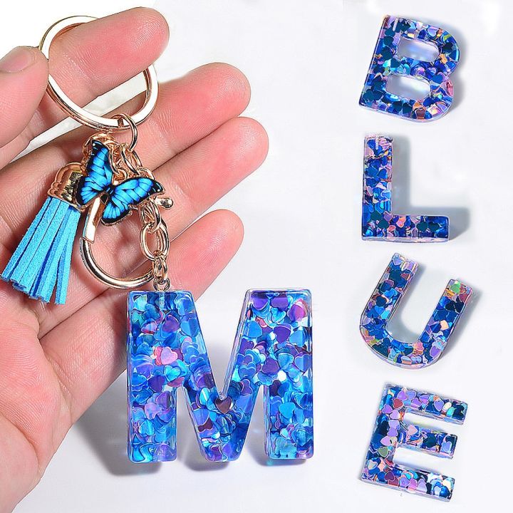 Fashion Acrylic Letter Keychain With Blue Butterfly Pendant Heart ...