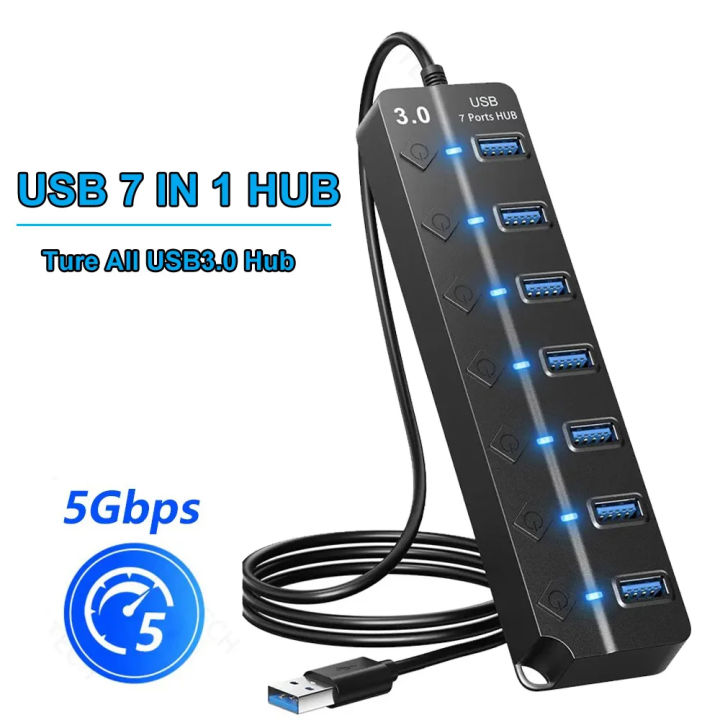 USB Hub 3.0 Multiprise USB High Speed Splitter 7 Port 5Gbps Power ...