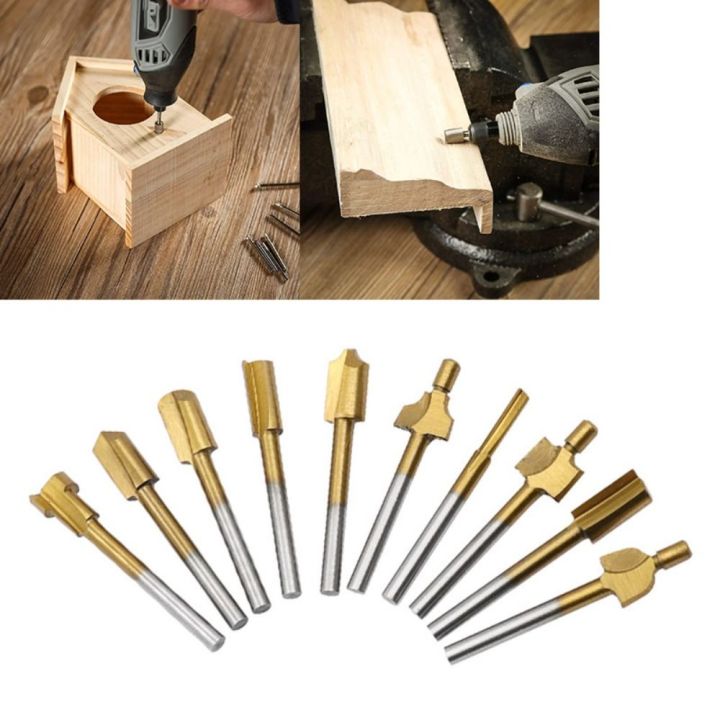10Pcs Portable HSS Router Bits 1/8" 3mm Shank Rotary Tool Set Wood ...