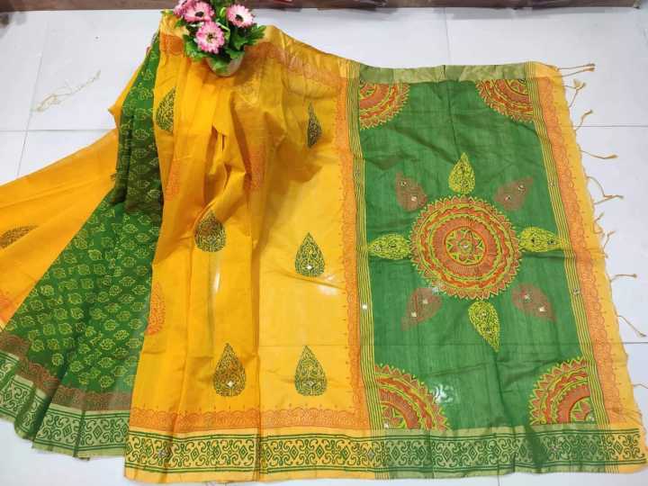 ধুপিয়ান শাড়ি ব্লক এবং এমব্রয়ডারি কাজ করা-dupi yana block &embordary ...