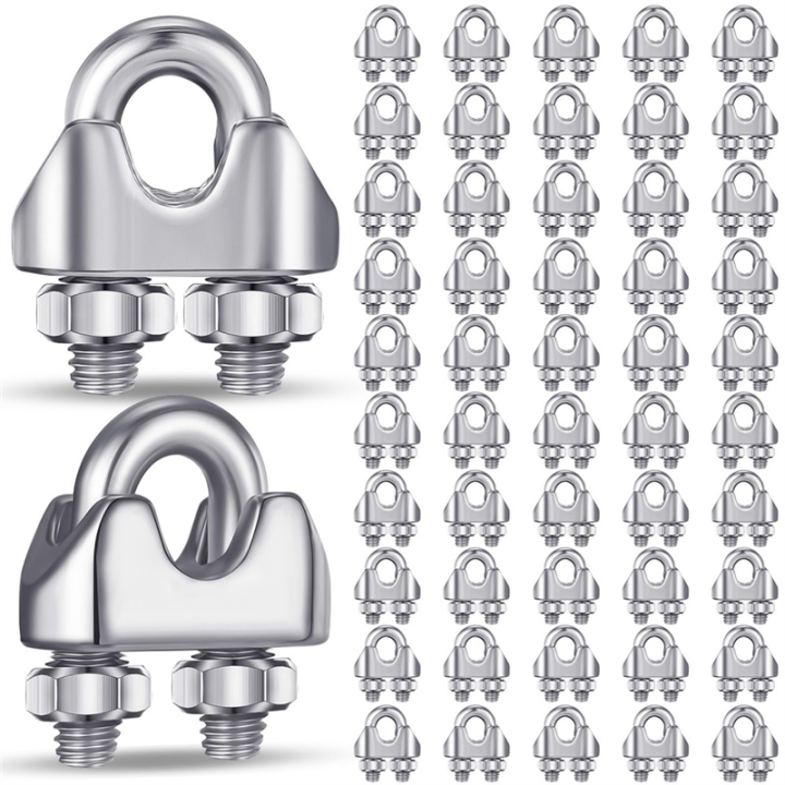 50Pcs 1/8 Inches M3 Stainless Steel Wire Rope Cable Clip Clamp 304 ...