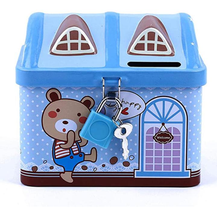 Metal House Shaped Coin Box Cartoon Kids Money Box Children Blue ...