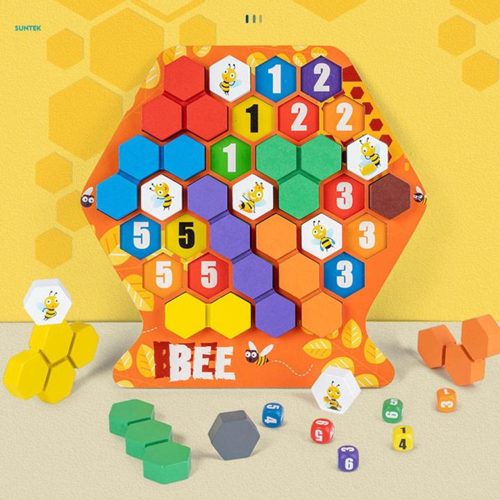 Wood Honeycomb Puzzle Color Number Match with 6 Dices Bee Hive Game ...