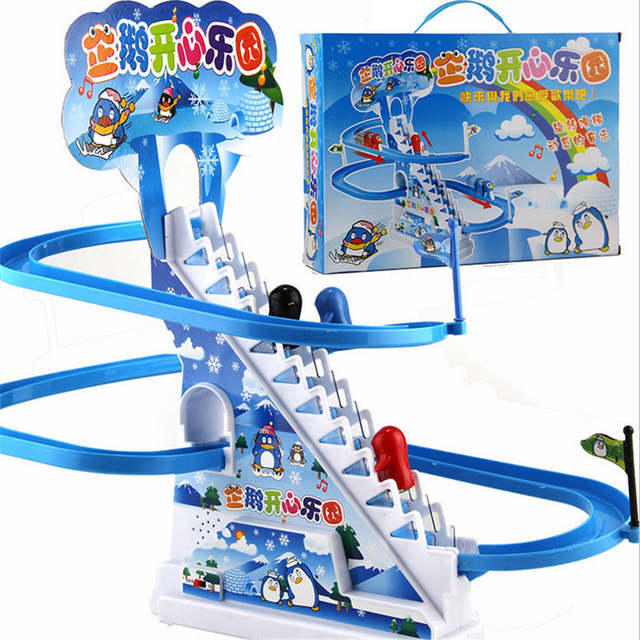 Penguin Slide Electric Rail car with Musical Toys Climbing Stairs Toys ...