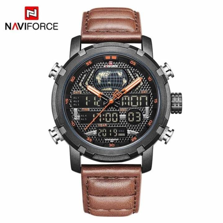 NAVIFORCE NF9160 Luxury Sports LED Analog Dual Display Leather Strap ...