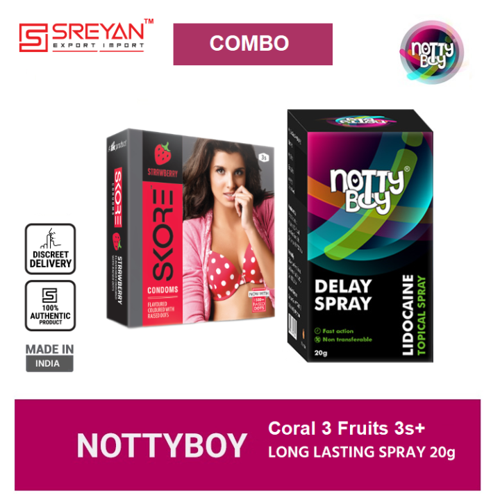 Skore Condom Combo Strawberry 3s + Nottyboy Spray 20g | Daraz.com.bd