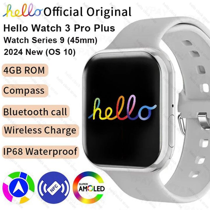 New Hello 3 Pro Plus Smart Watch Serie 9 45mm AMOLED 4G ROM NFC Compass Clock Bluetooth Call ...