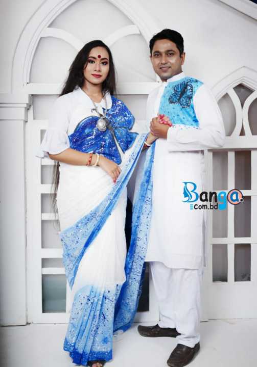 Durga Puja Special Designer Half Silk Hand Print Saree And Dhupian ...
