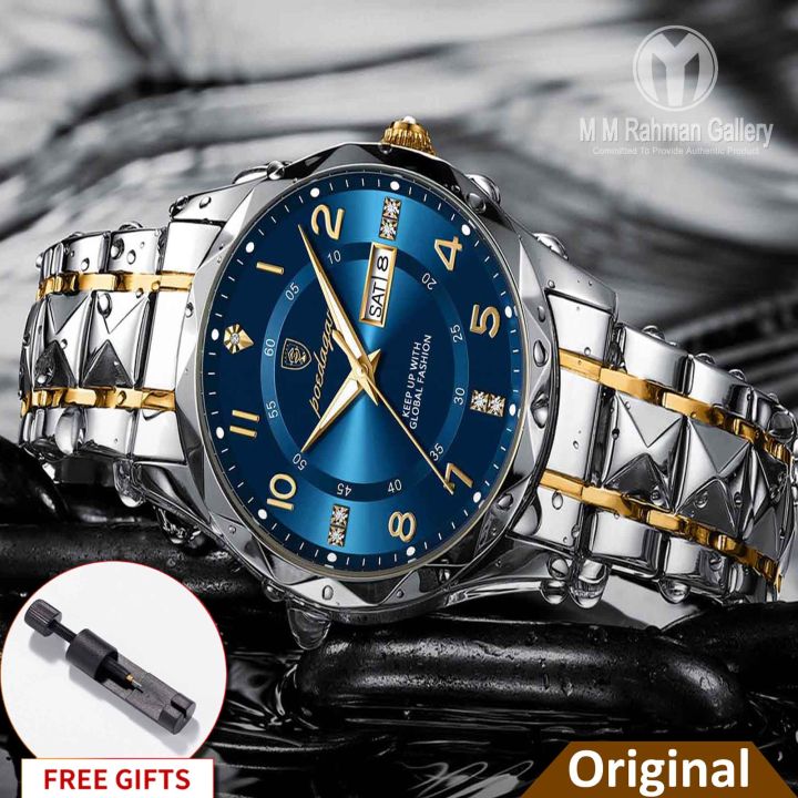 POEDAGAR 858 Stainless Steel Men's Luxury Week Date Luminous Quartz ...