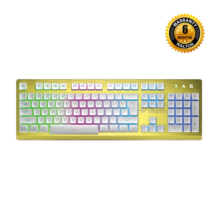Walton WKG010WB Gold Metalic RGB Gaming Keyboard with Braided Cable New ...