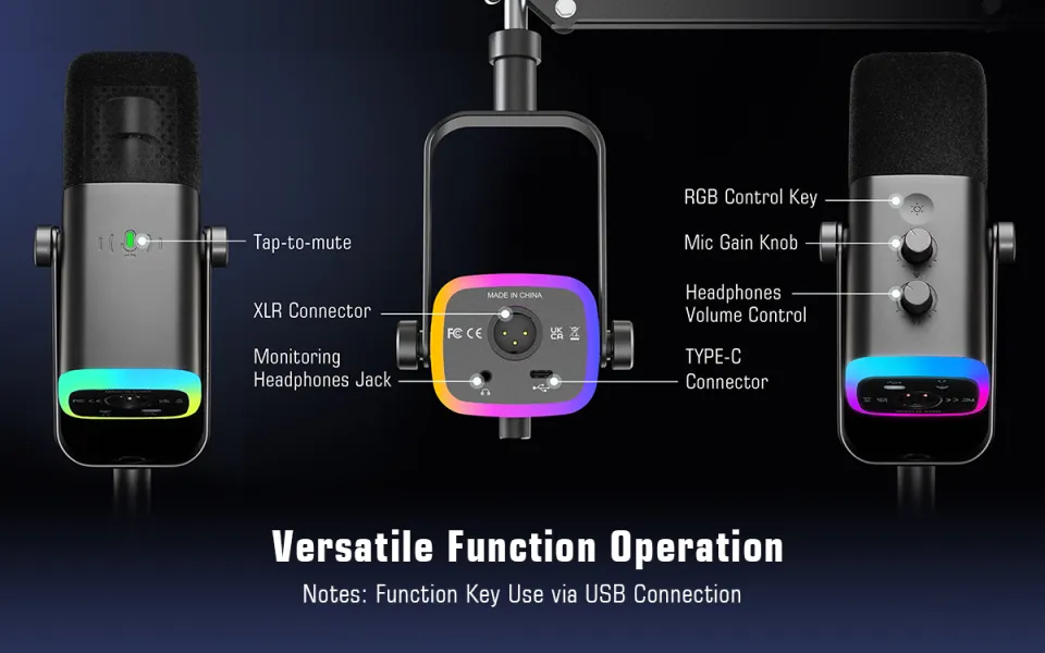Fifine Mic FIFINE XLR/USB Streaming Microphone Kit With RGB Lights ...
