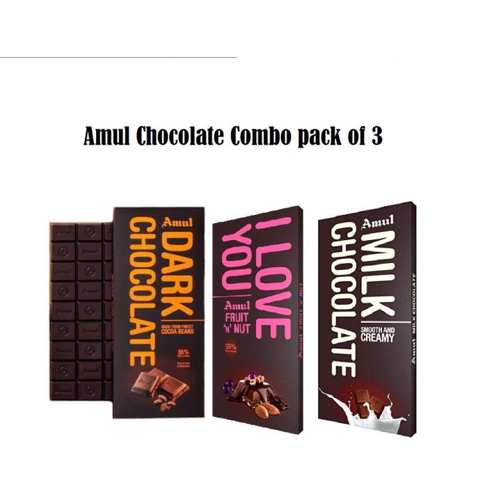 Amul 3 Flavour Chocolate Combo Pack Total 450gm 150gm Each Dark, Milk ...