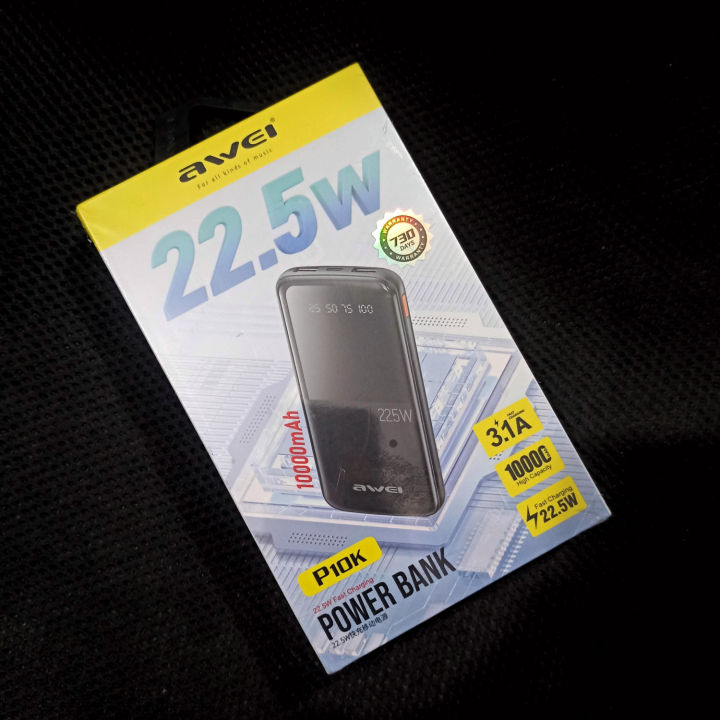 AWEI P10K 10000mAh 22.5W Fast Charging Total 3 Output Ports Digital ...