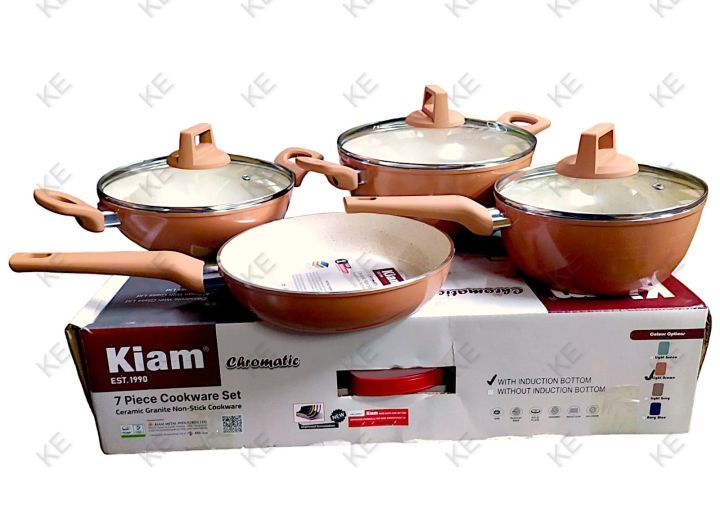 Kiam 7 Piece Ceramic Coating Granite Non Stick Cookware Set (Induction ...