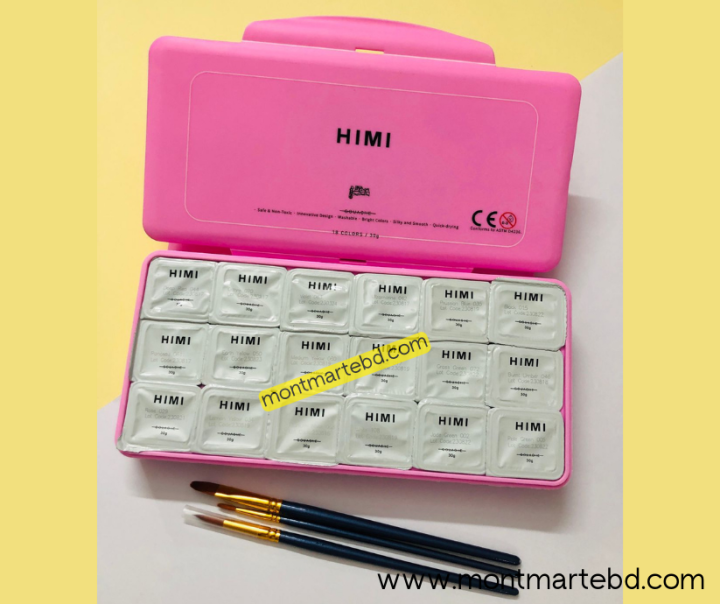 Himi Gouache Paint Set- 30ml 18colors Jelly Cup (Pink Box With 3pec ...