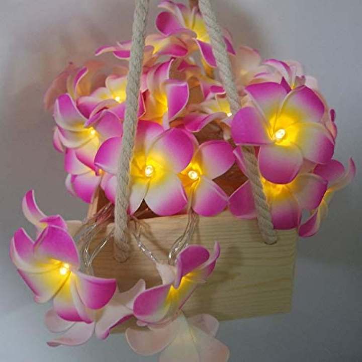 Foam artificial pink plumeria flower led string light bedroom ...