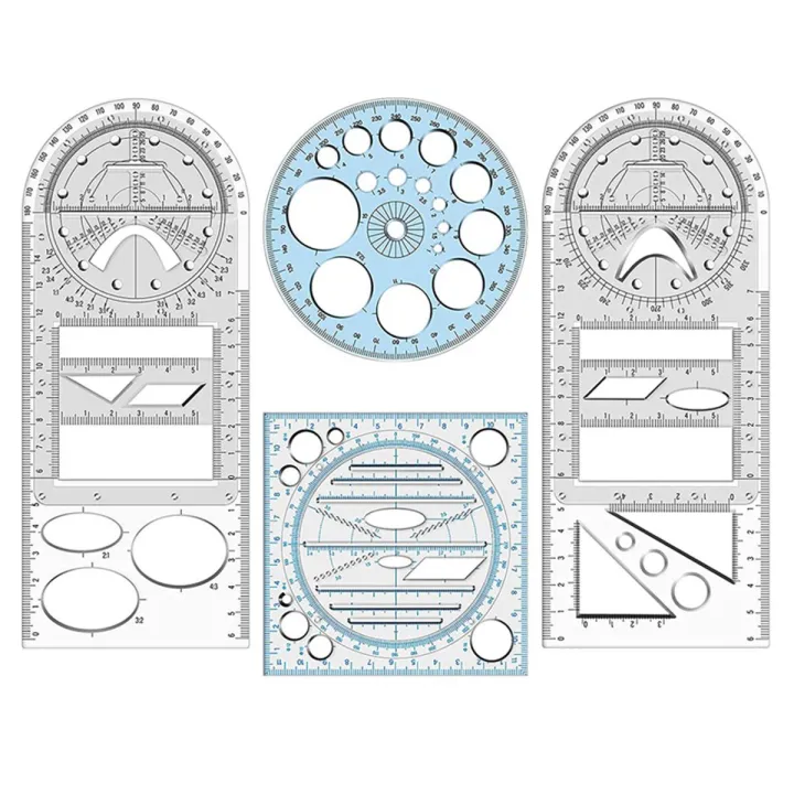 4Pcs Multifunctional Geometric Ruler Measuring Drawing Ruler Plastic ...