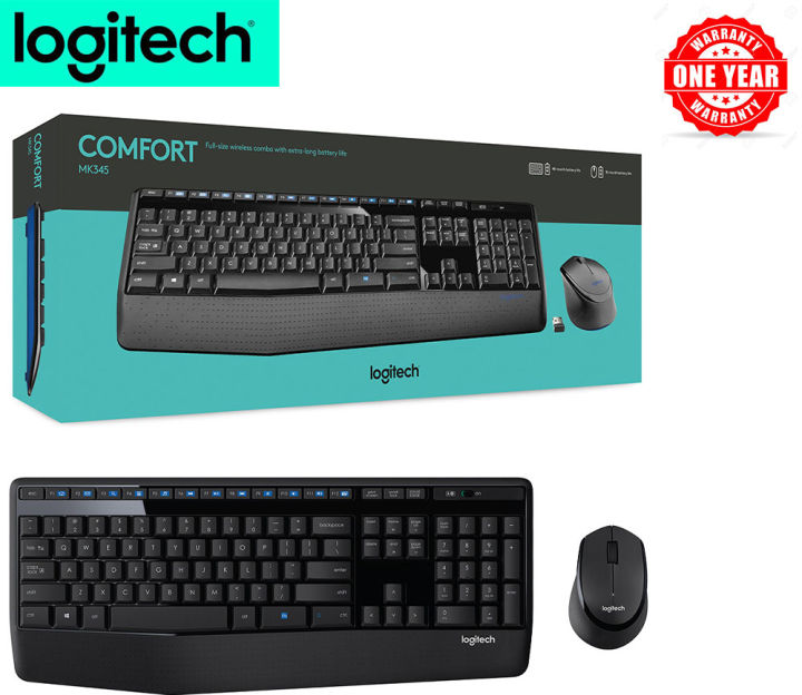 Logitech MK345 Wireless Combo, Full-Sized Keyboard with Palm Rest and ...