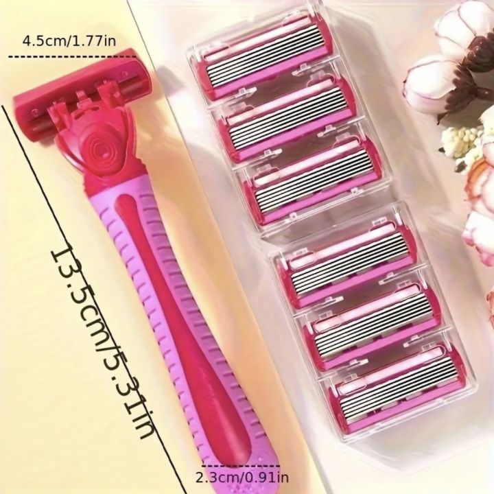 1 Handle + 7 Blades/ Men And Women Body Hair Safety Bikini Aloe Strip ...