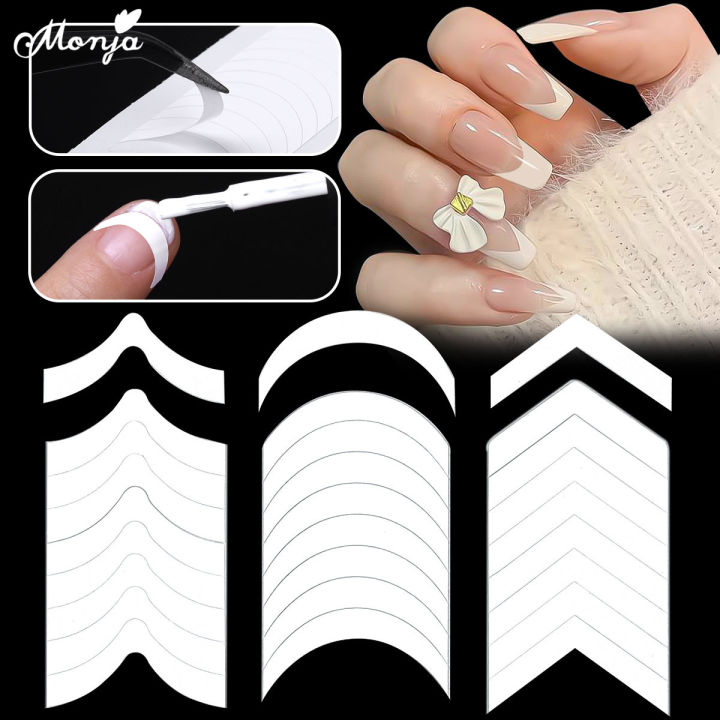 Monja 2 Sheet French Tip Guides Nail Sticker White Manicure Stripe ...
