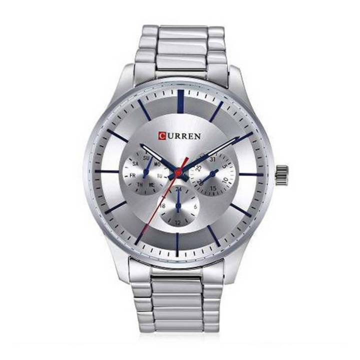 CURREN 8282 Silver Stainless Steel Analog Watch For Men - White ...