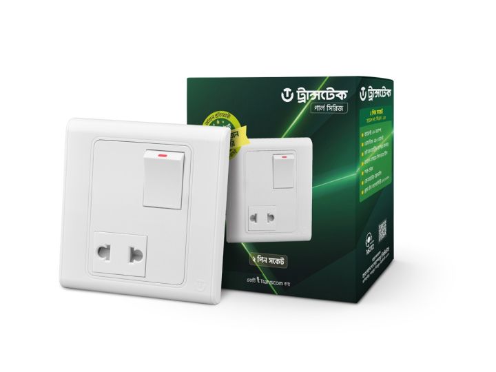 Transtec Pearl Series 2 Pin Socket with Switch | Daraz.com.bd