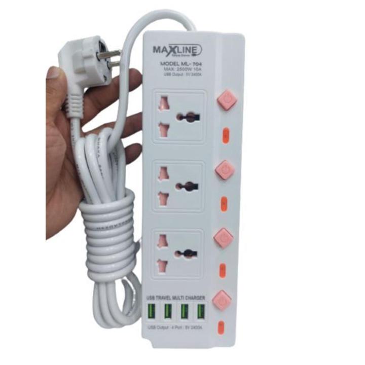 MaxLine ML-704, 4 Port USB, 7 Outlets Multiplug Charger | Daraz.com.bd