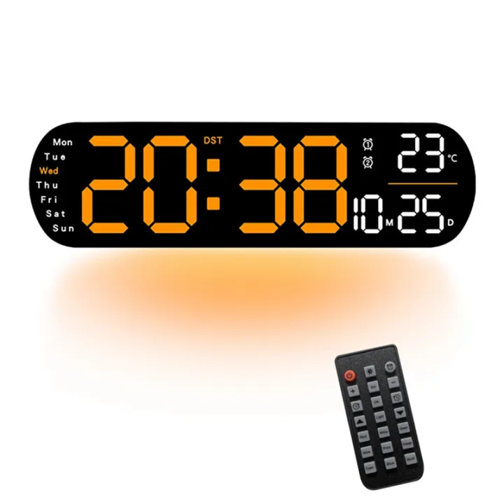 LCD Digital Alarm Clock Multifunction Large LED Wall Clock Display with ...