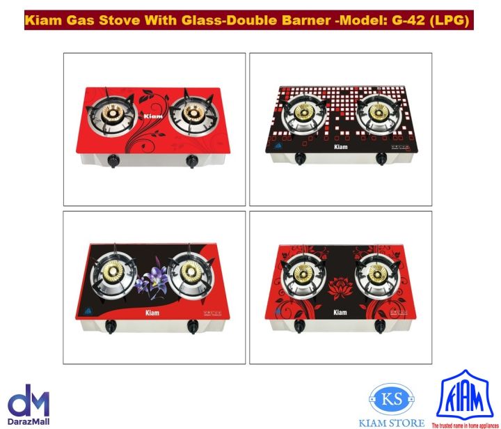Kiam Gas Stove With Glass Top-Double Barner -G-42 (LPG) | Daraz.com.bd