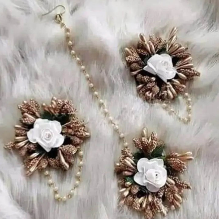 Artificial Flower Earrings and Tikli Set | Daraz.com.bd