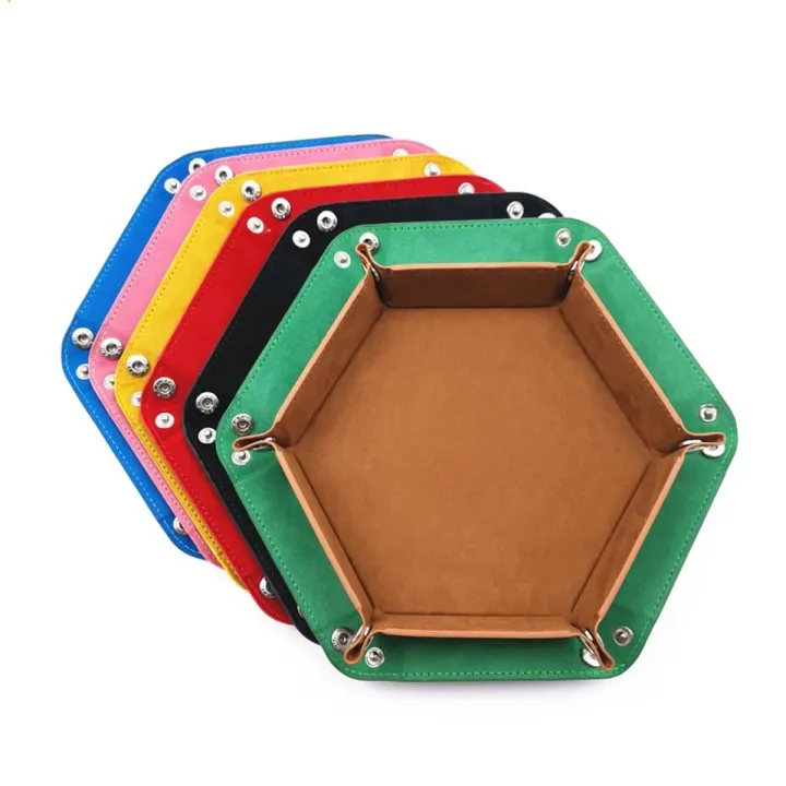 Hexagon Foldable Storage Trays PU Leather Velvet Dice Tray Desktop Key ...