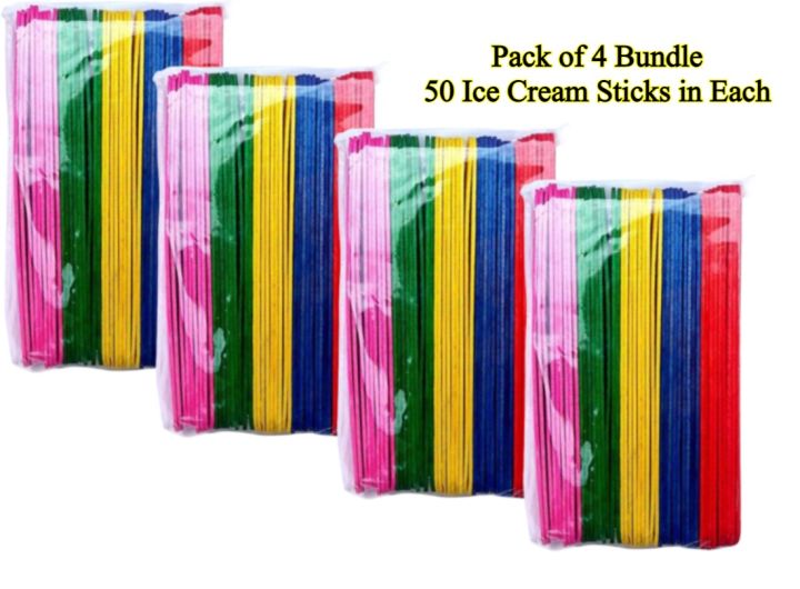 4 Bundles of 50 Large Ice Cream Sticks Colorful (200 Pieces in Total ...