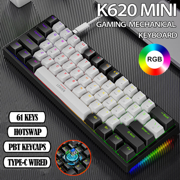 K620 Mini Gaming Mechanical Keyboard 61 Keys RGB Hotswap Type-C Wired ...