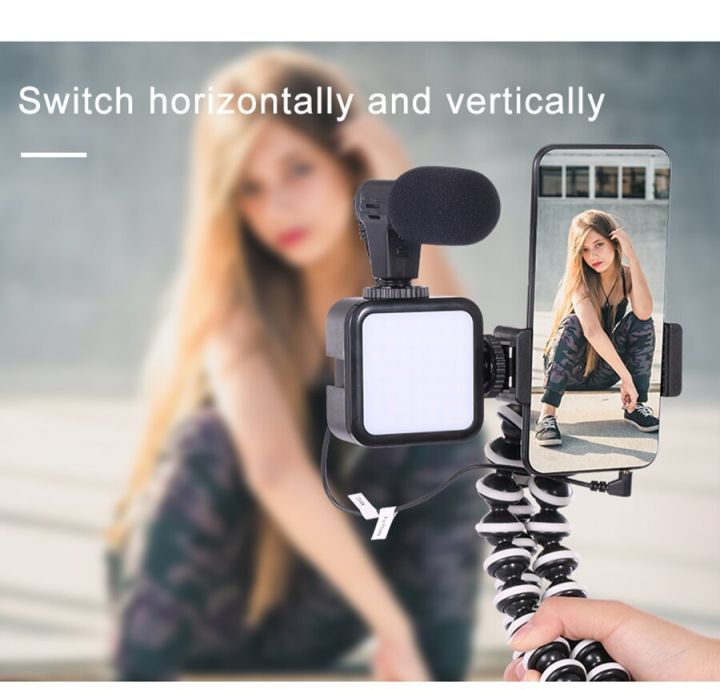 AY-49 Remote Control Vlogging Video Making Kit: Microphone, LED Fill Light, Mini Tripod, and ...