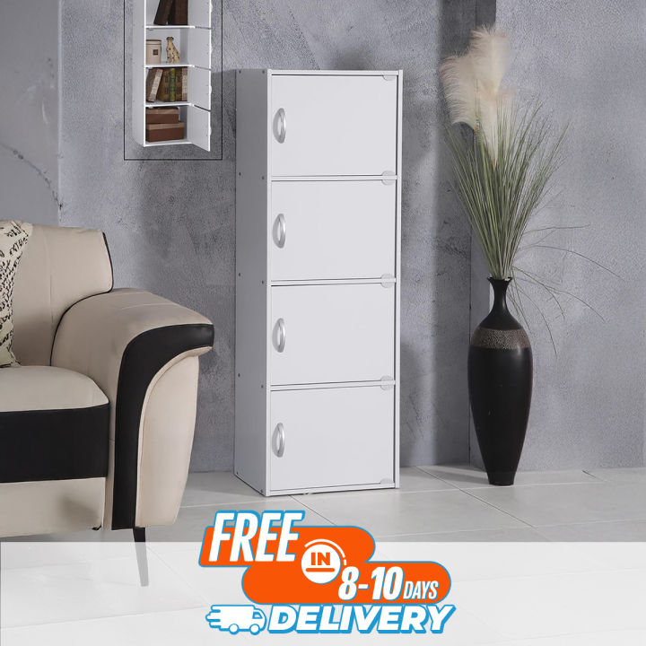 4 Door Bookcase Cabinet, 48x16" Office File Cabinet, Multipurpose Use ...