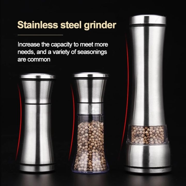 Salt and pepper grain mill shakers stainless steel metal food grinder ...
