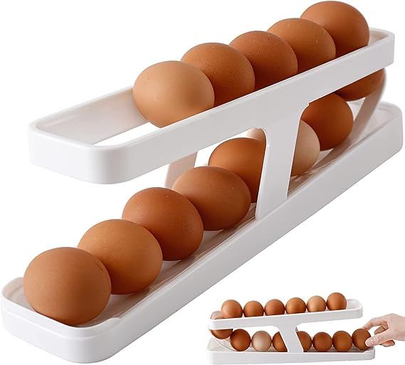 1pc White Egg Roll Holder, Automatic Sliding Egg Storage Container ...