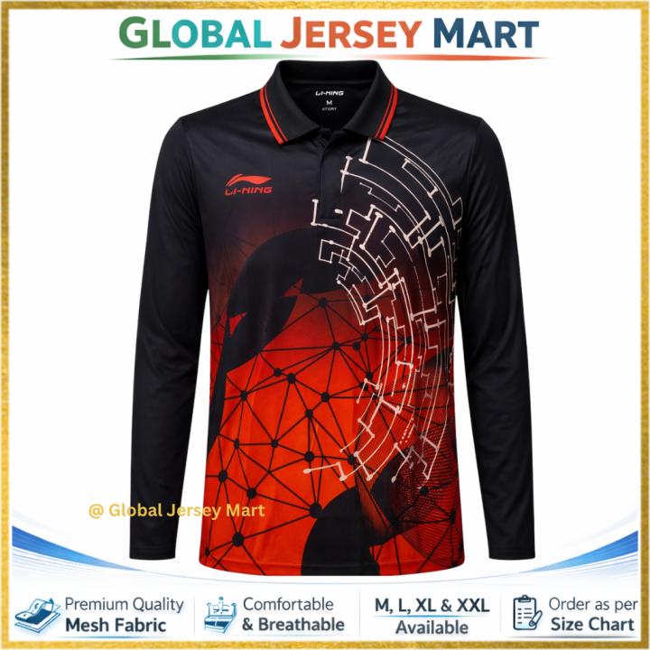 Li‑Ning Attack Performance Jersey 2026/27 – Black/Red Tech Graphic ...
