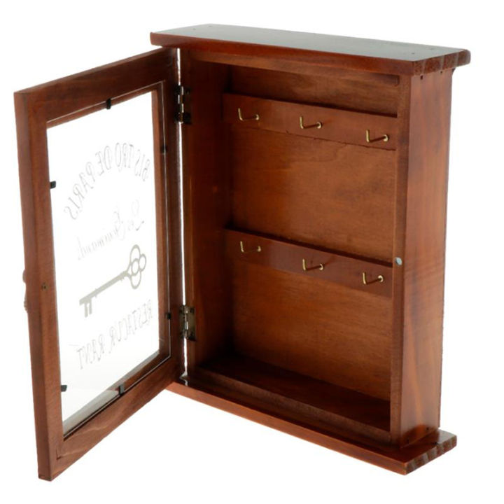 Wooden Key Box Cabinet Wall Mounted Keys Hooks Storage Holder With 6 ...