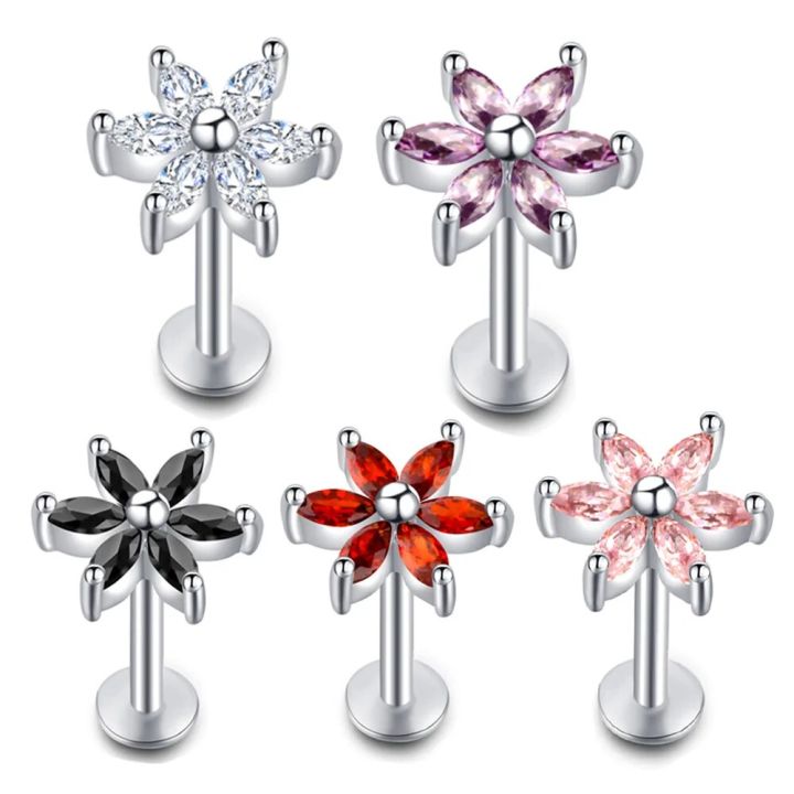 1Pc 1.2x8mm Bar Daisy Flower Labret Lip Stud Rings Piercing 16G Ear ...