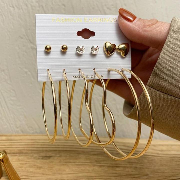 New Fashionable Trendy 6 Pairs = 12 Pcs Pearl Stud Earrings for Girls ...