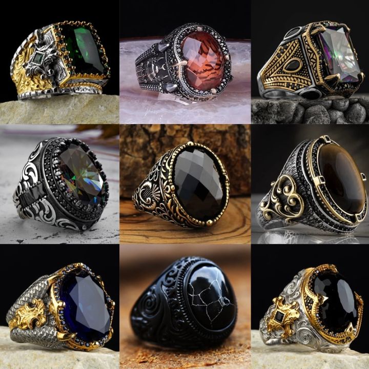 Vintage Punk Big Black Zircon Stone Rings for Men Gothic Octopus ...