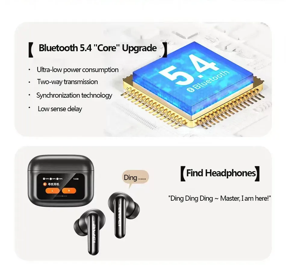 Awei T56 ANC TWS Earphone With Touch LCD Screen | Daraz.com.bd