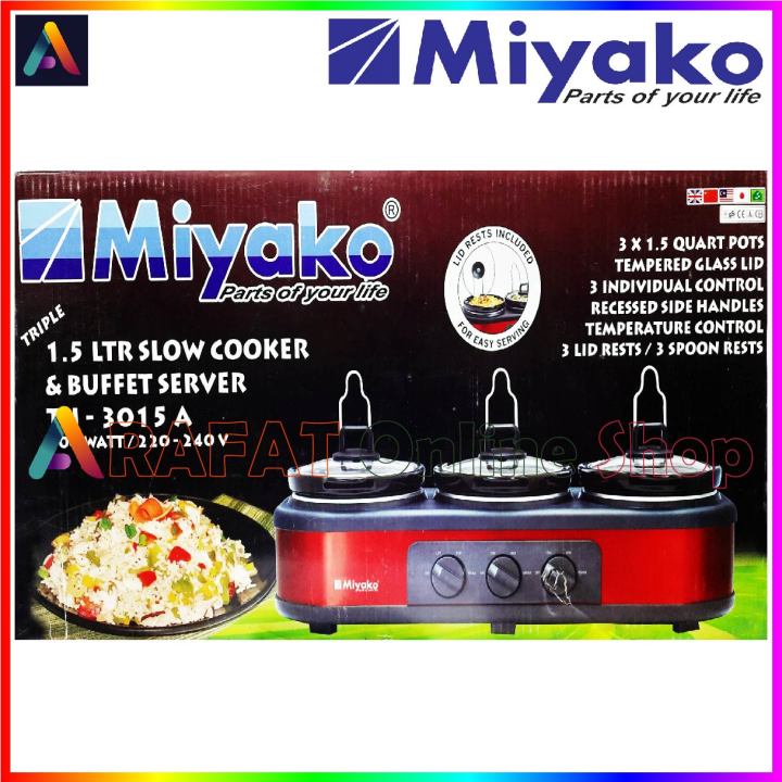 Miyako Triple 1.5 LTR Slow Cooker & Buffet Server 3 Pot Food Warmer (TH ...